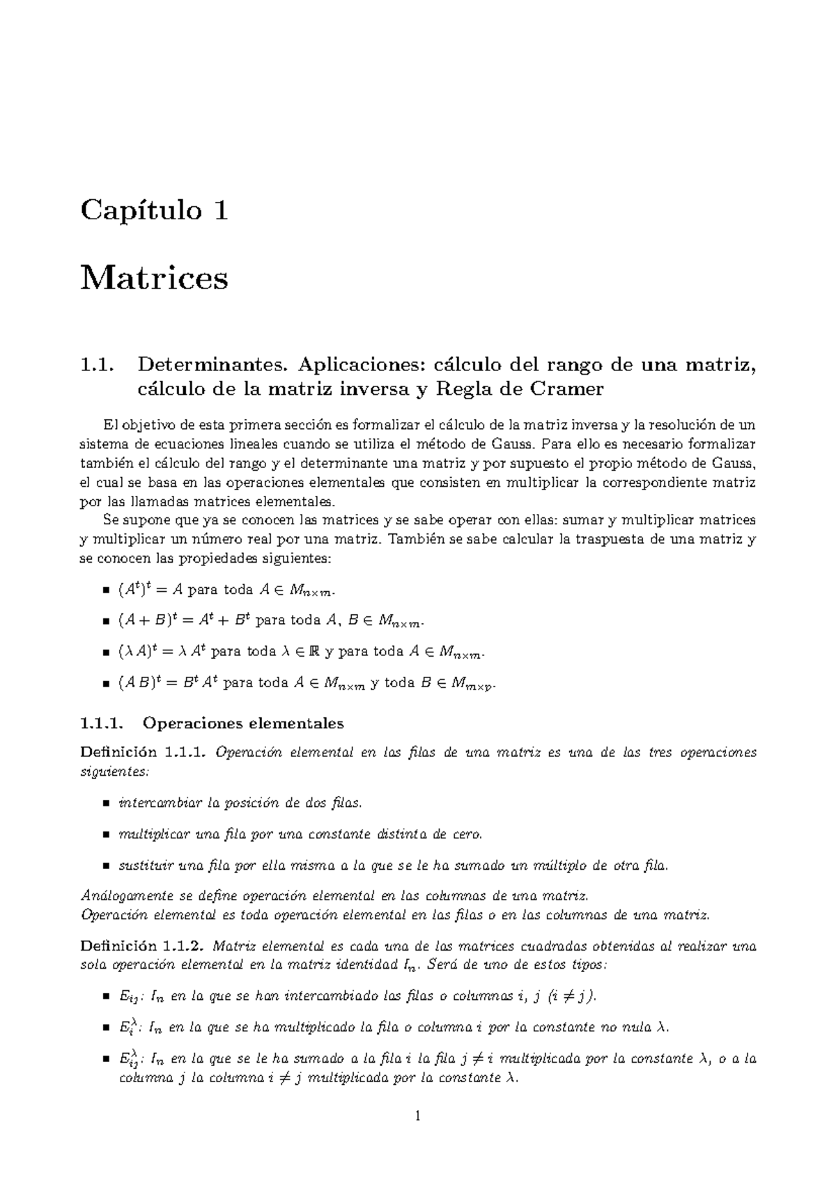 Tema1 Matrices - Resumen Matemáticas I - Cap ́ıtulo 1 Matrices 1 ...