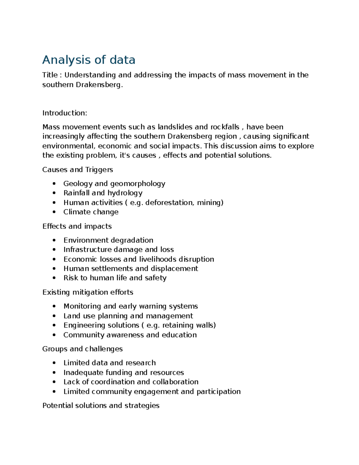 Document - Mass movement - Analysis of data Title : Understanding and ...