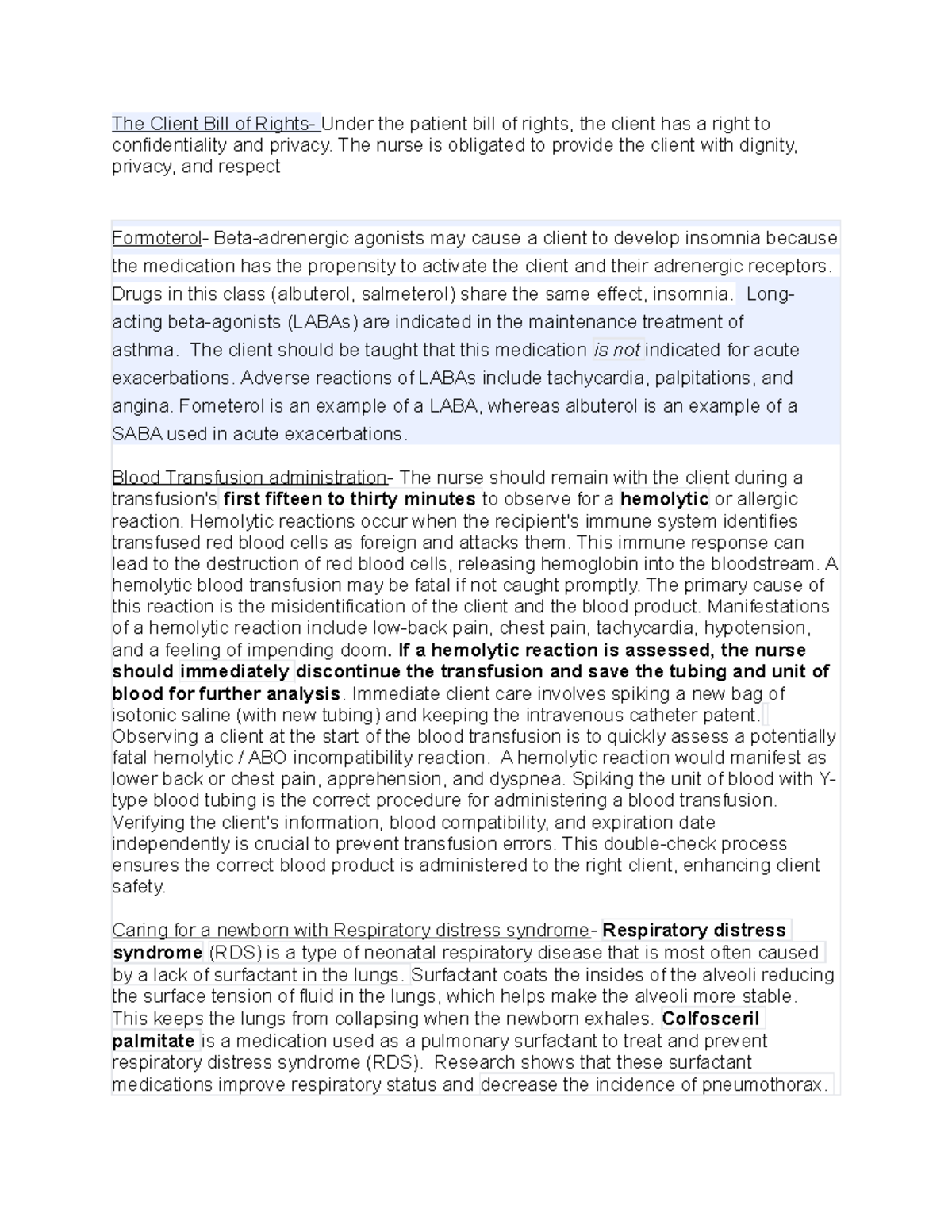 The Client Bill of Rights - The nurse is obligated to provide the ...