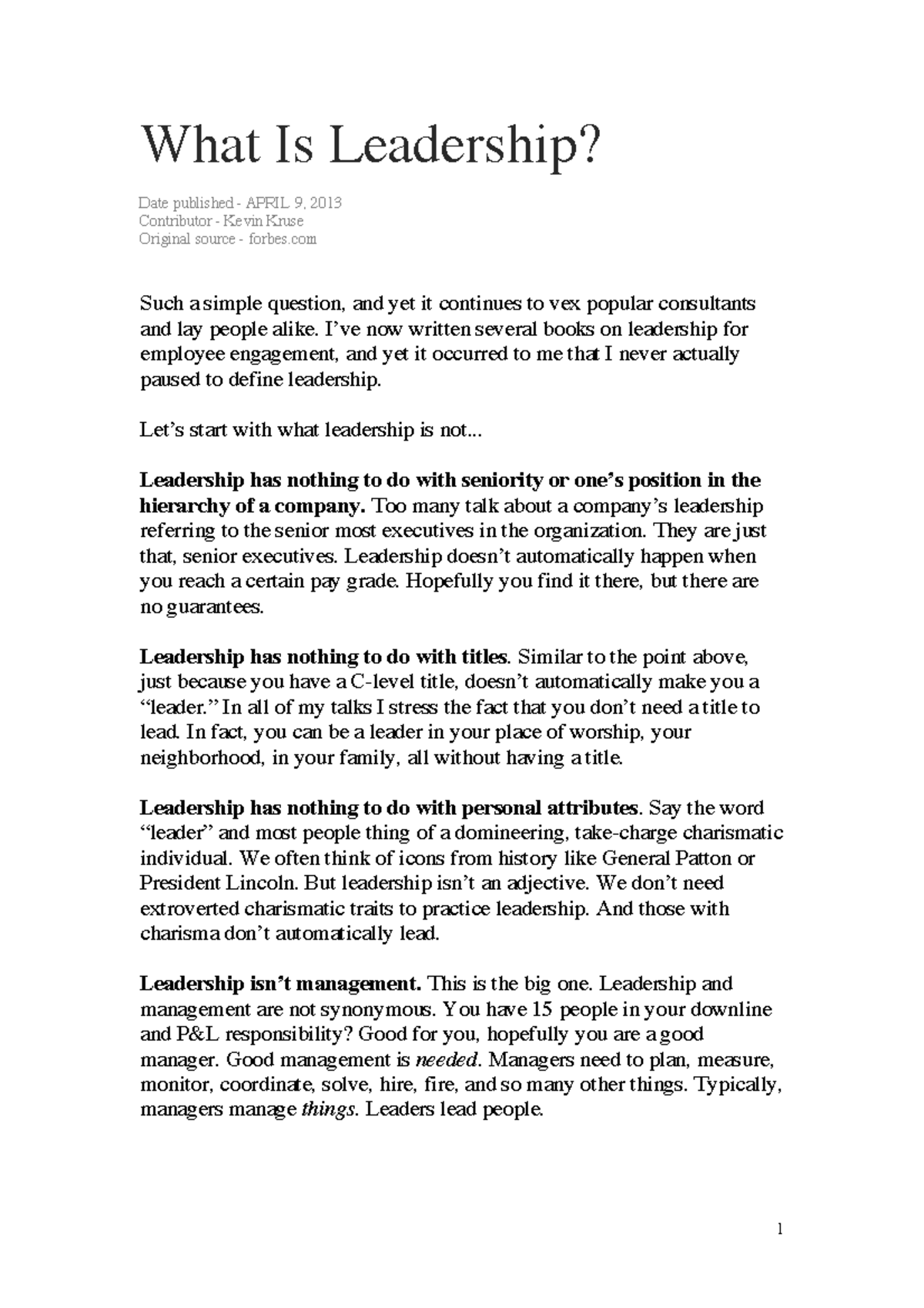 What is leadership Forbes - 1 What Is Leadership? Date published ...