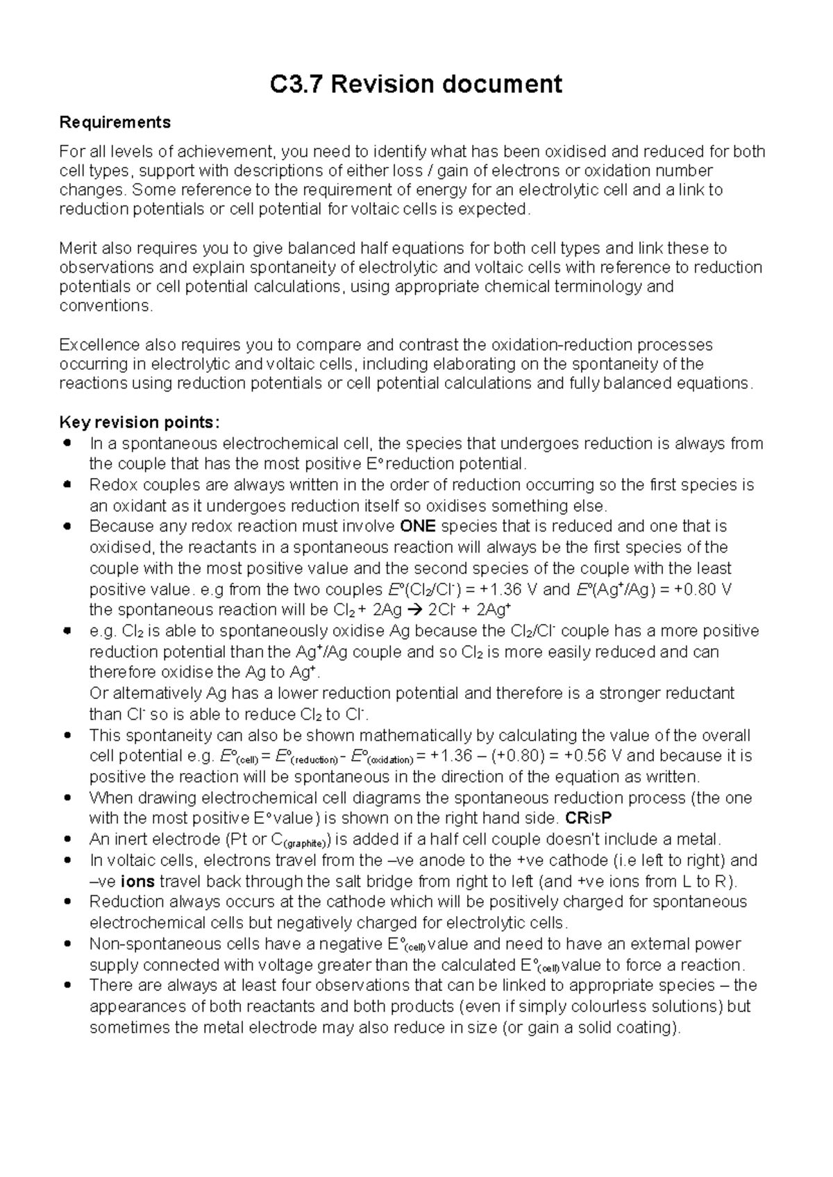 C3.7 Revision document - C3 Revision document Requirements For all ...