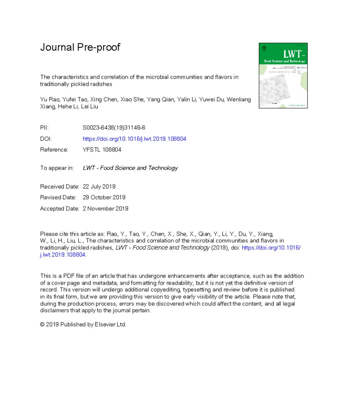 10.1016@j.lwt - lectura - Journal Pre-proof The characteristics and ...
