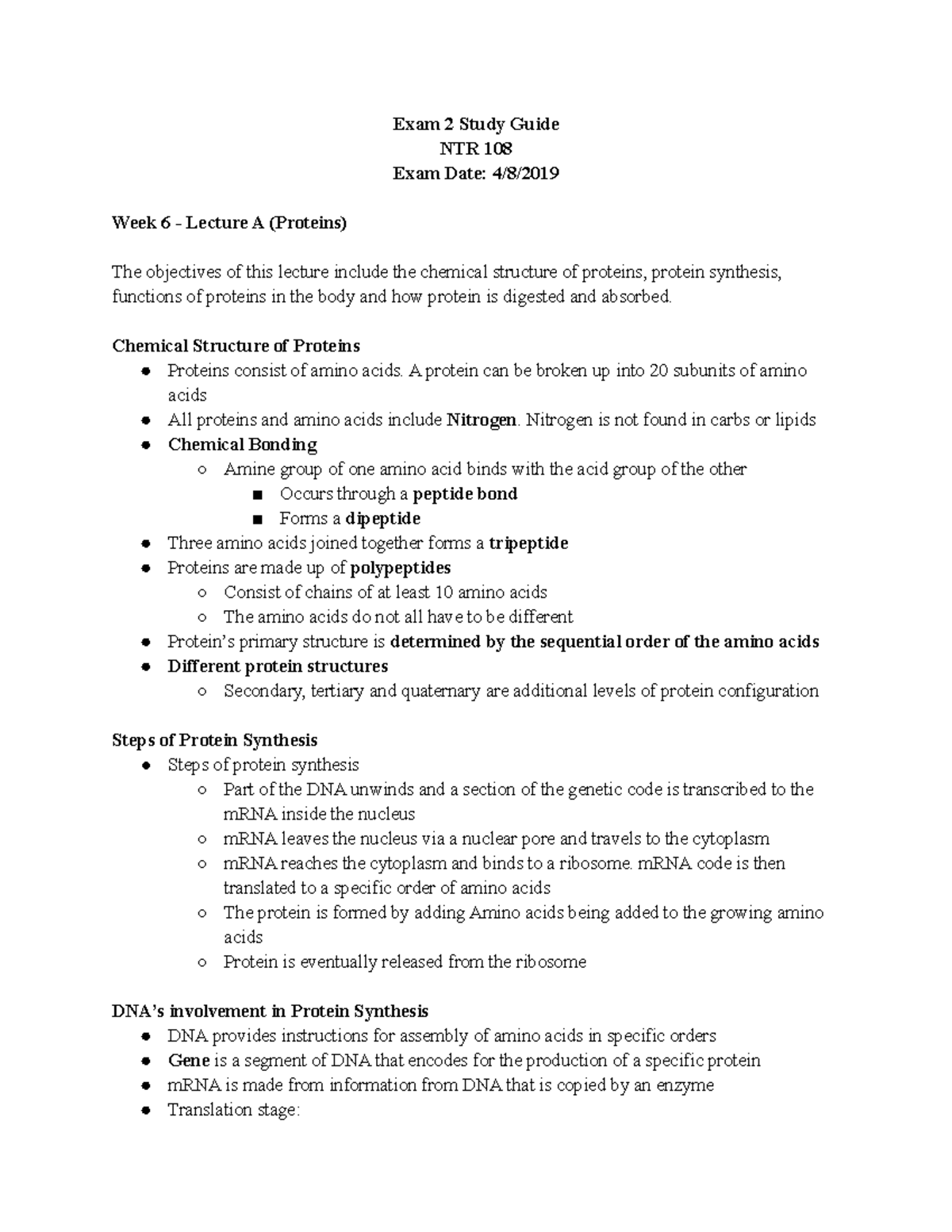 Untitled document - Lecture notes 1 - Exam 2 Study Guide NTR 108 Exam ...