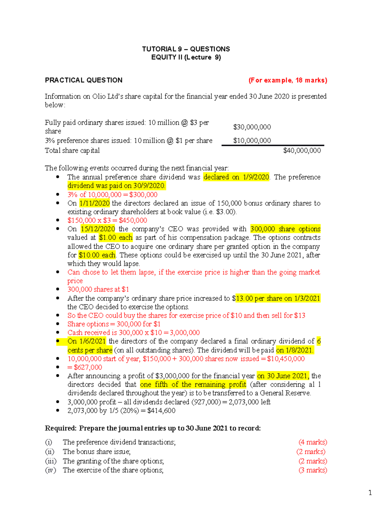 Ayb200 2021 1 L9 Tutorial Questions Tutorial 9 Questions Equity Ii Lecture 9 Practical