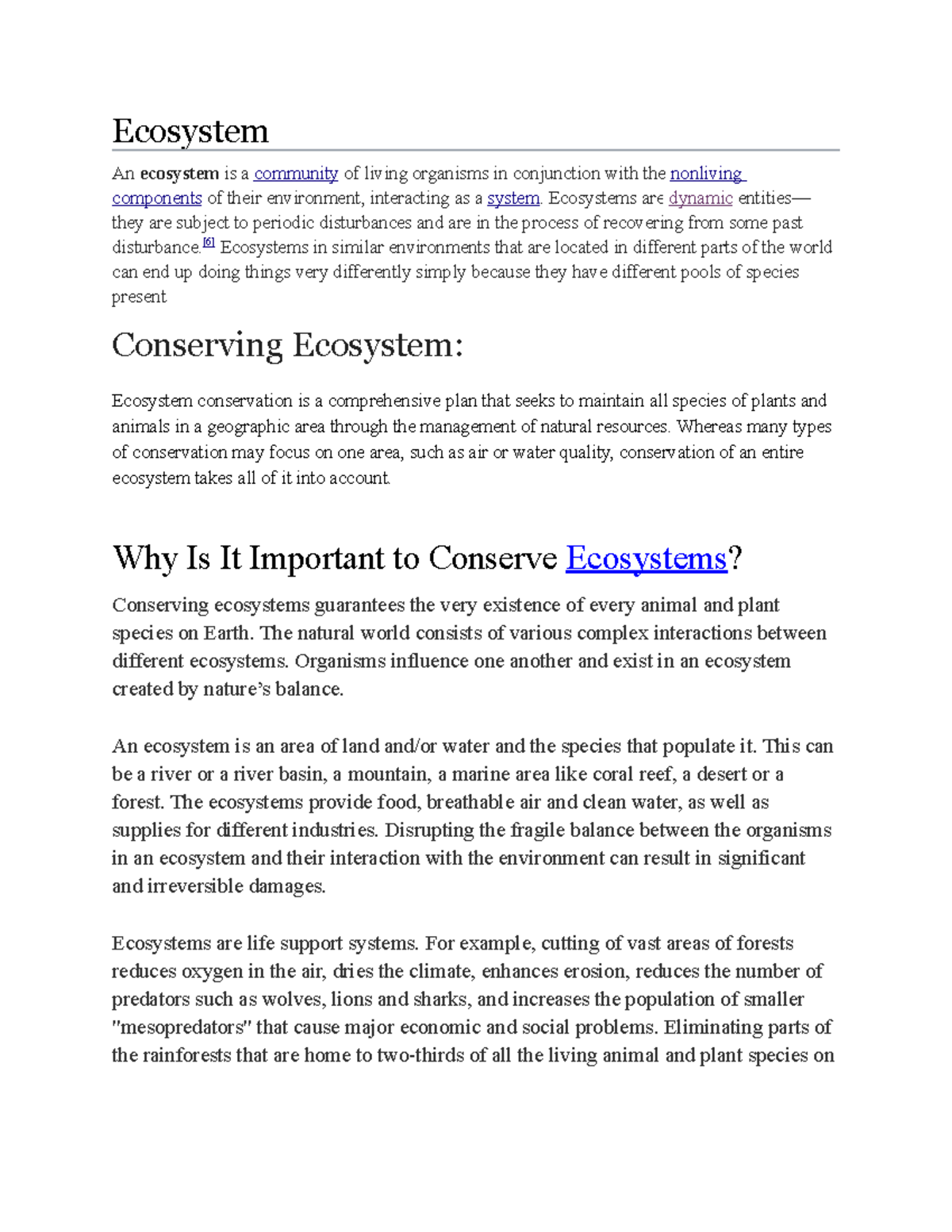 Ecosystem assignment - Ecosystem An ecosystem is a community - Studocu