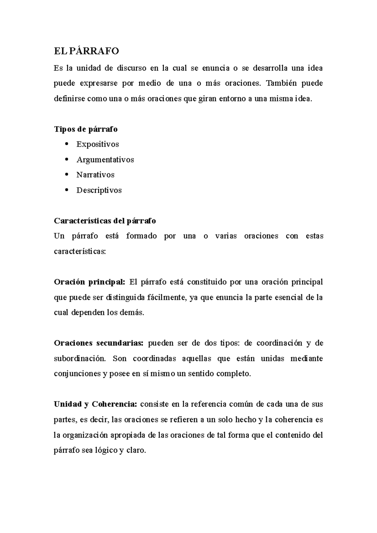 El parrafo - Apuntes 1 - EL PÁRRAFO Es la unidad de discurso en la cual ...