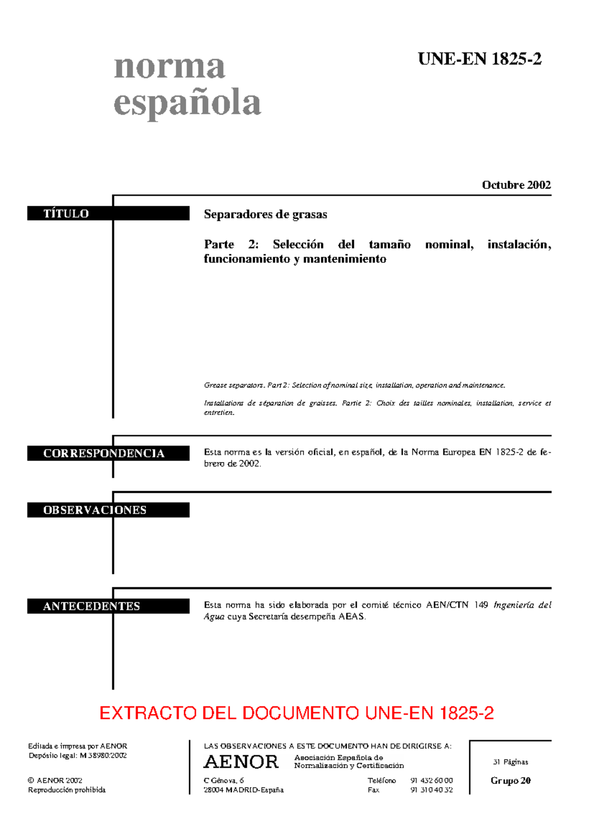 (EX)UNE-EN 1825-2=2002 - UNE-EN 1825- norma española Octubre 2002 ...