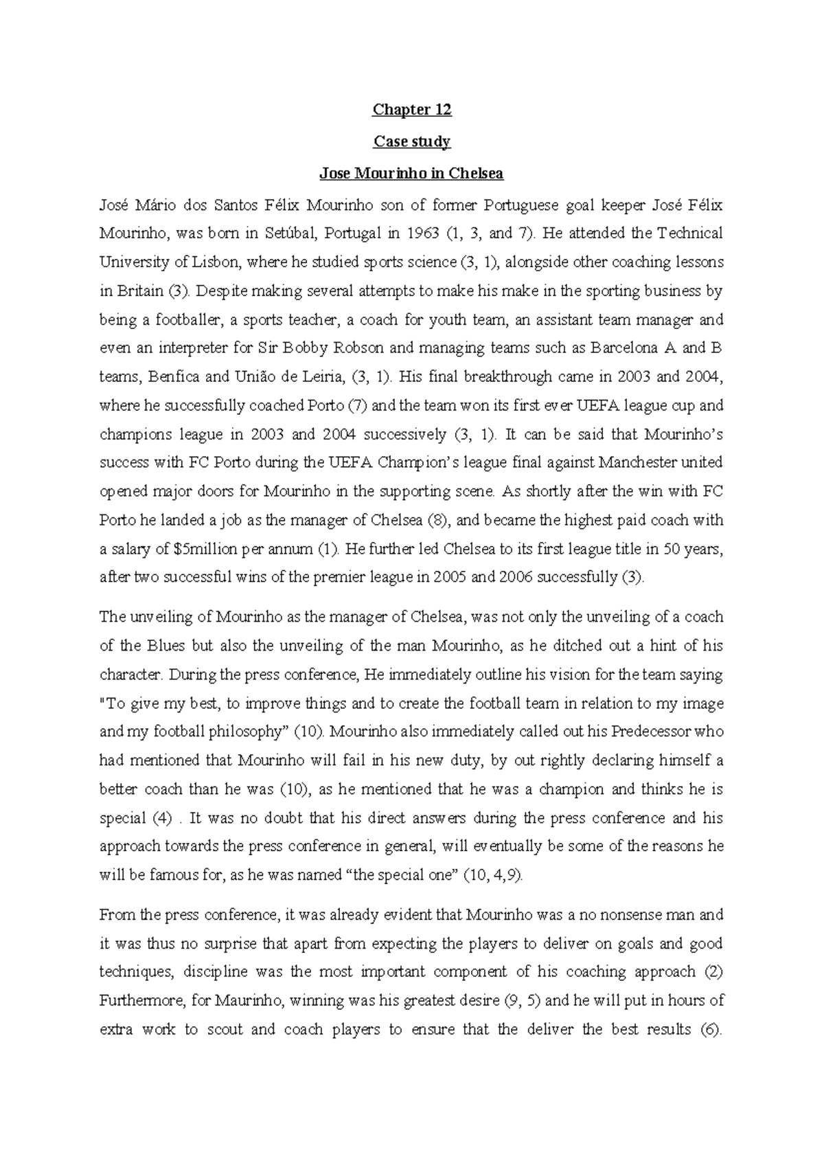 79375 - Lecture Notes - Chapter 12 Case study Jose Mourinho in Chelsea ...