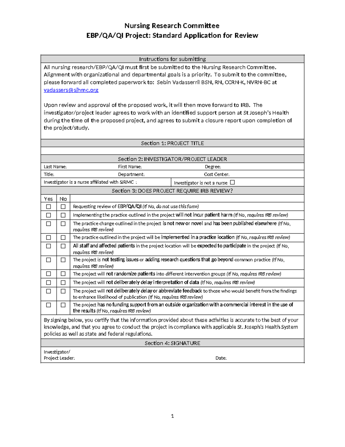 Nursing Research Intake Form - Nursing Research Committee EBP/QA/QI ...