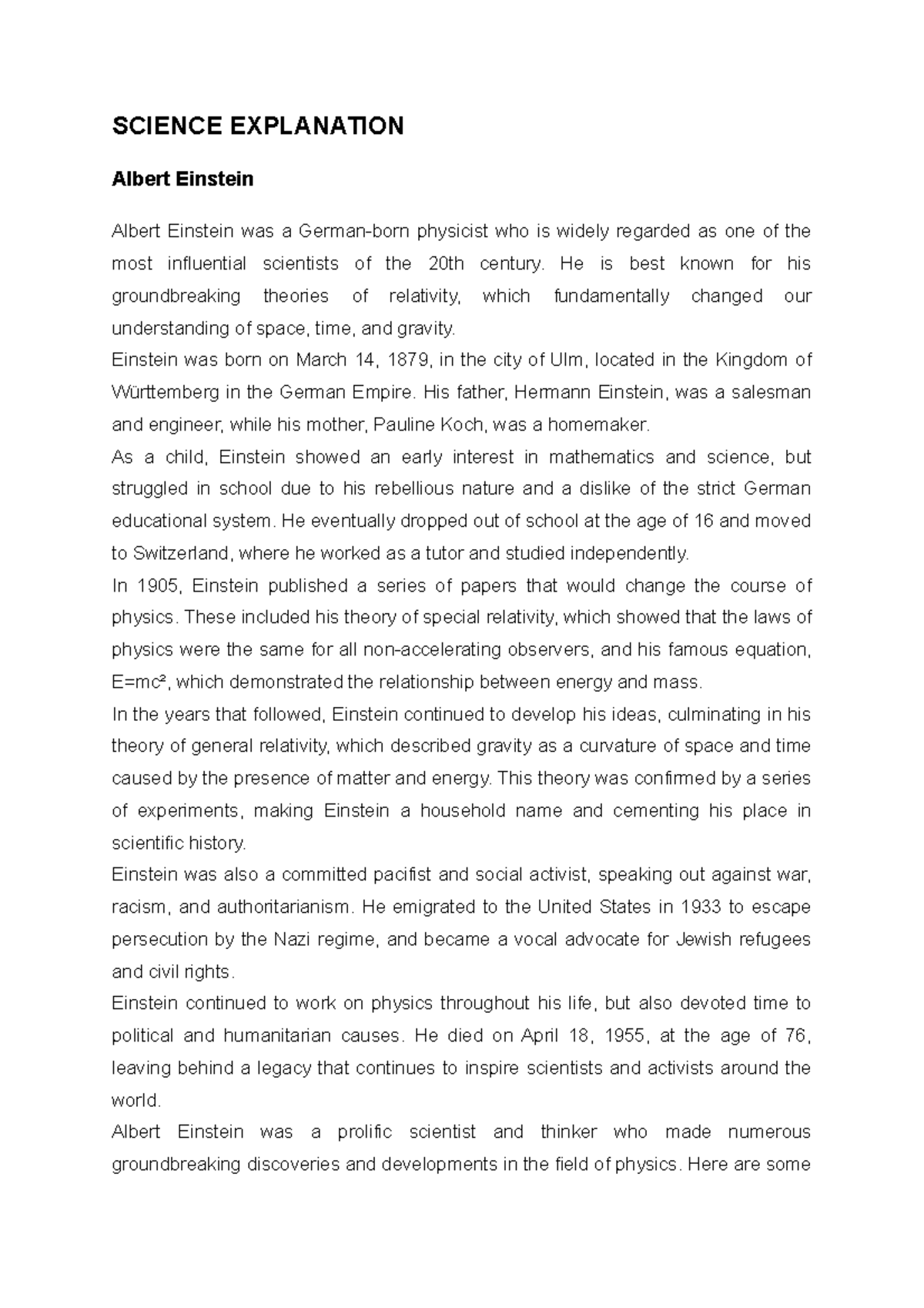 Biography and Research of Albert Einstein - SCIENCE EXPLANATION Albert ...