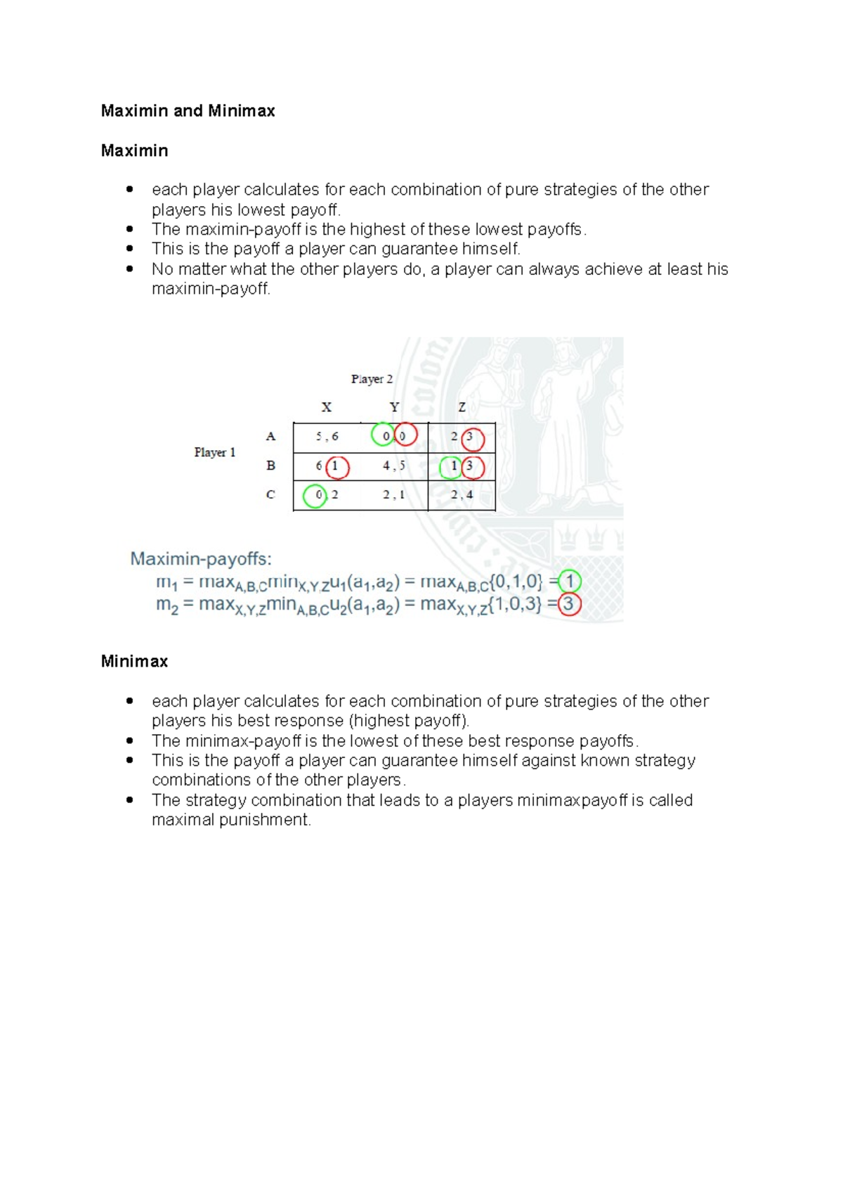 Maximin And Minimax Lecture Notes First Semester Maximin And Minimax Maximin Each Player 