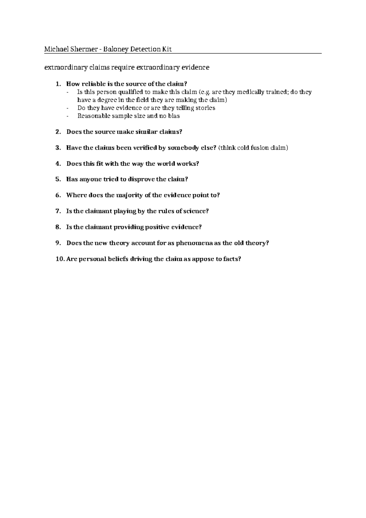 Claim testing resources - baloney dectetor - Michael Shermer - Baloney ...