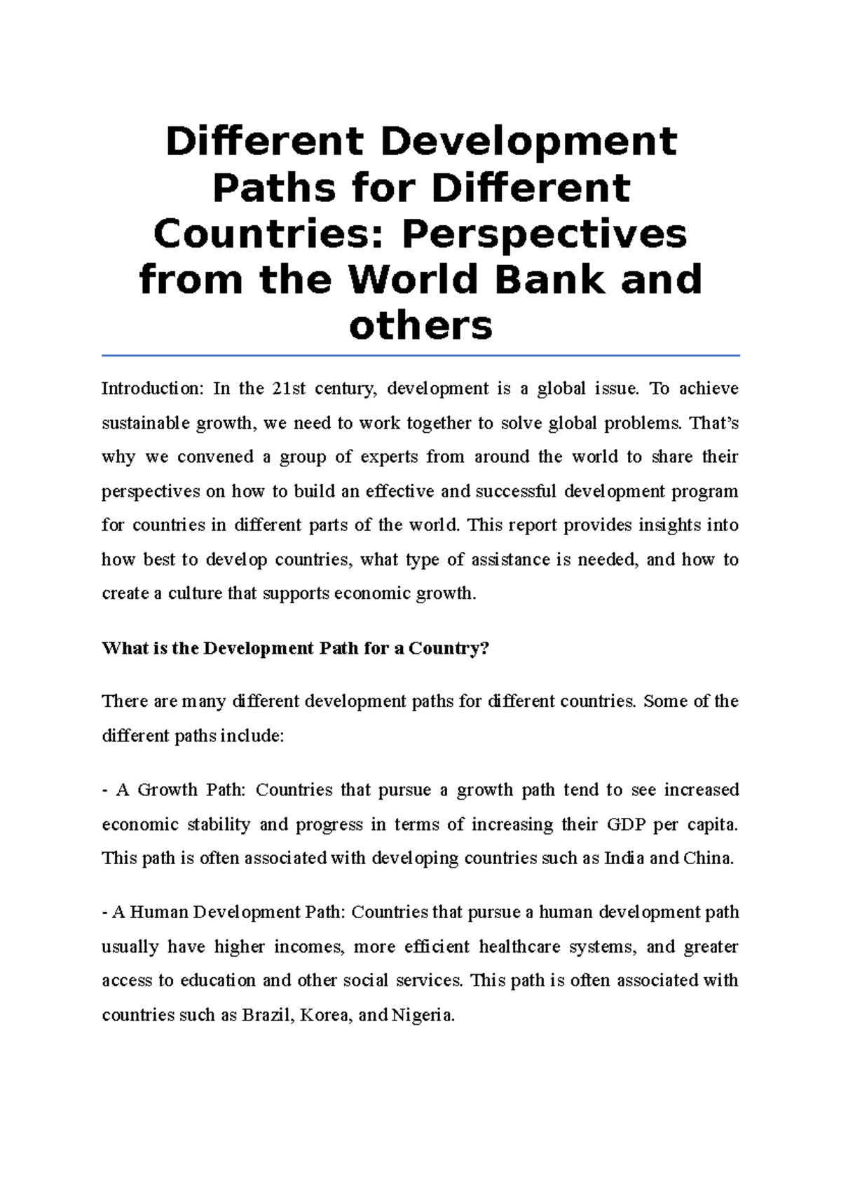 Different Development Paths for Different Countries, Perspectives from ...