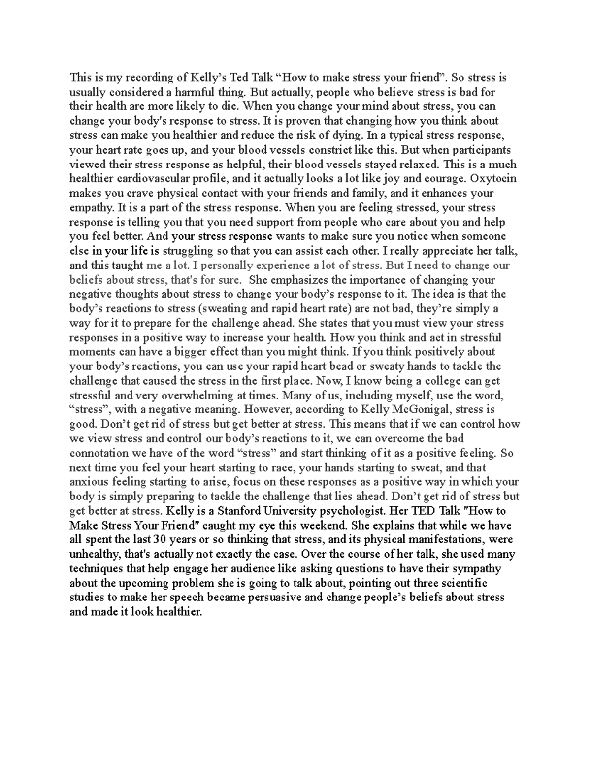 Script Listening Speaking - This is my recording of Kelly’s Ted Talk ...