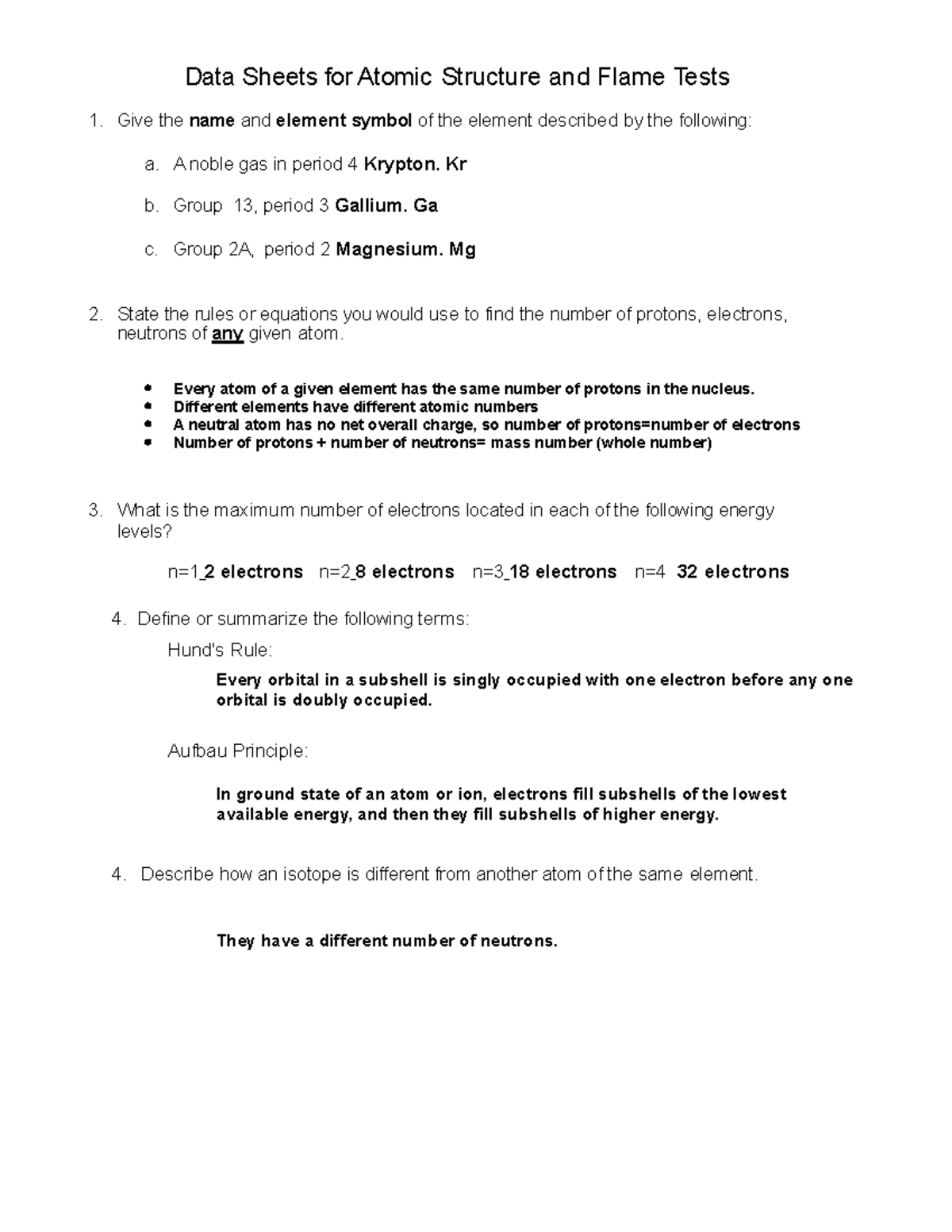 Atomic Structure and Flame test Data Sheet SUM21 - Data Sheets for ...