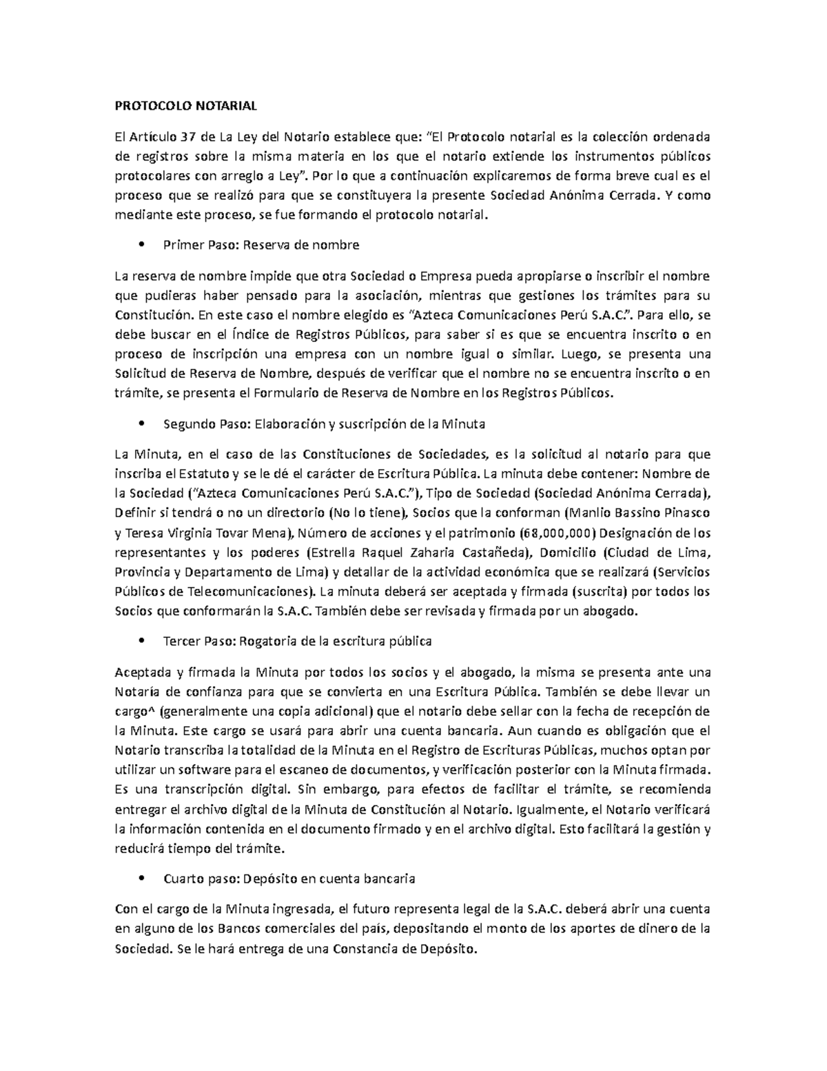 Protocolo Notarial ta1 - PROTOCOLO NOTARIAL El Artículo 37 de La Ley ...