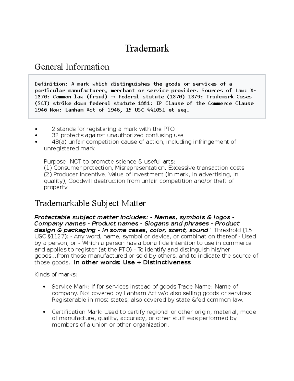 Trademark Outline - Trademark General Information Definition: A mark ...