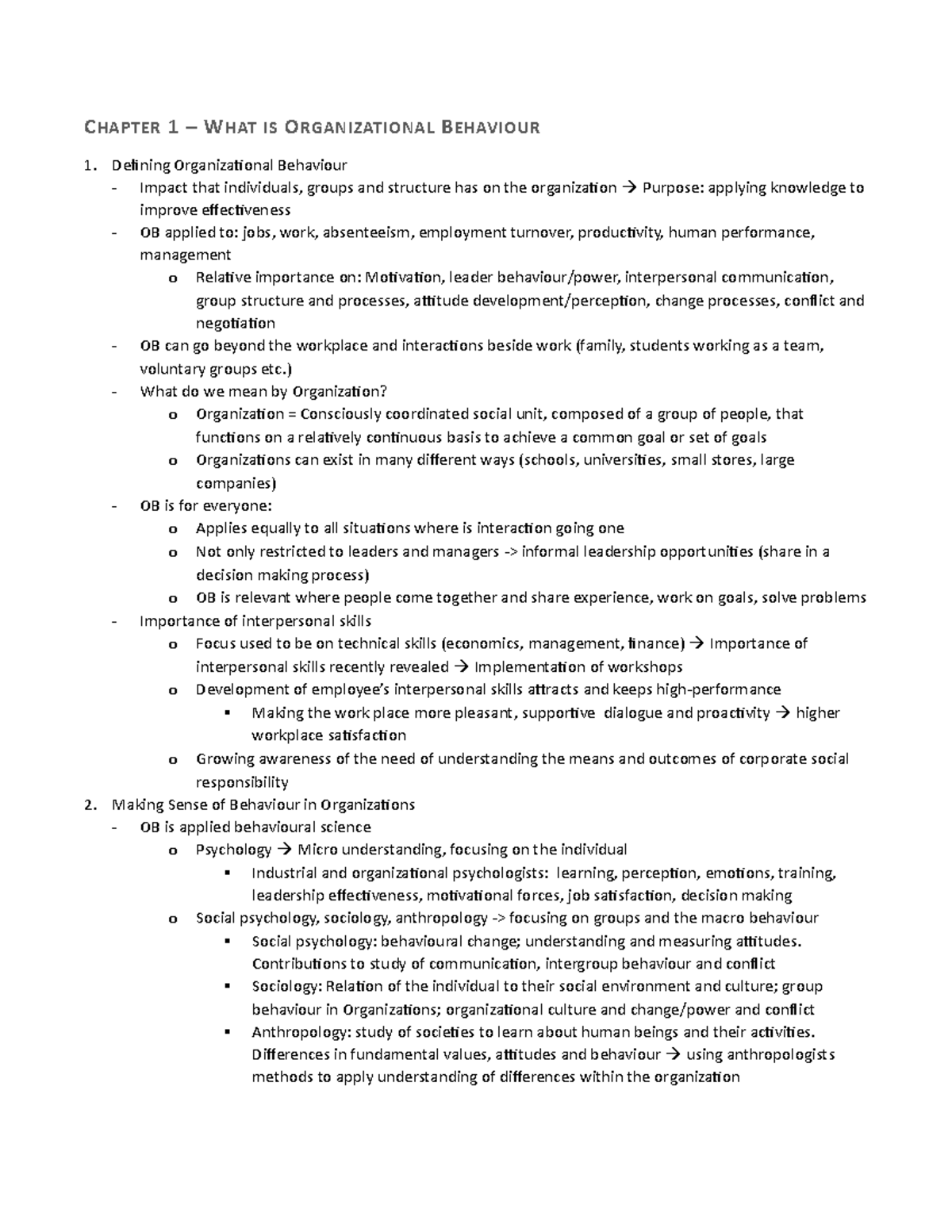 Textbook - Organizational Behaviour - C HAPTER 1 W HAT IS O ...