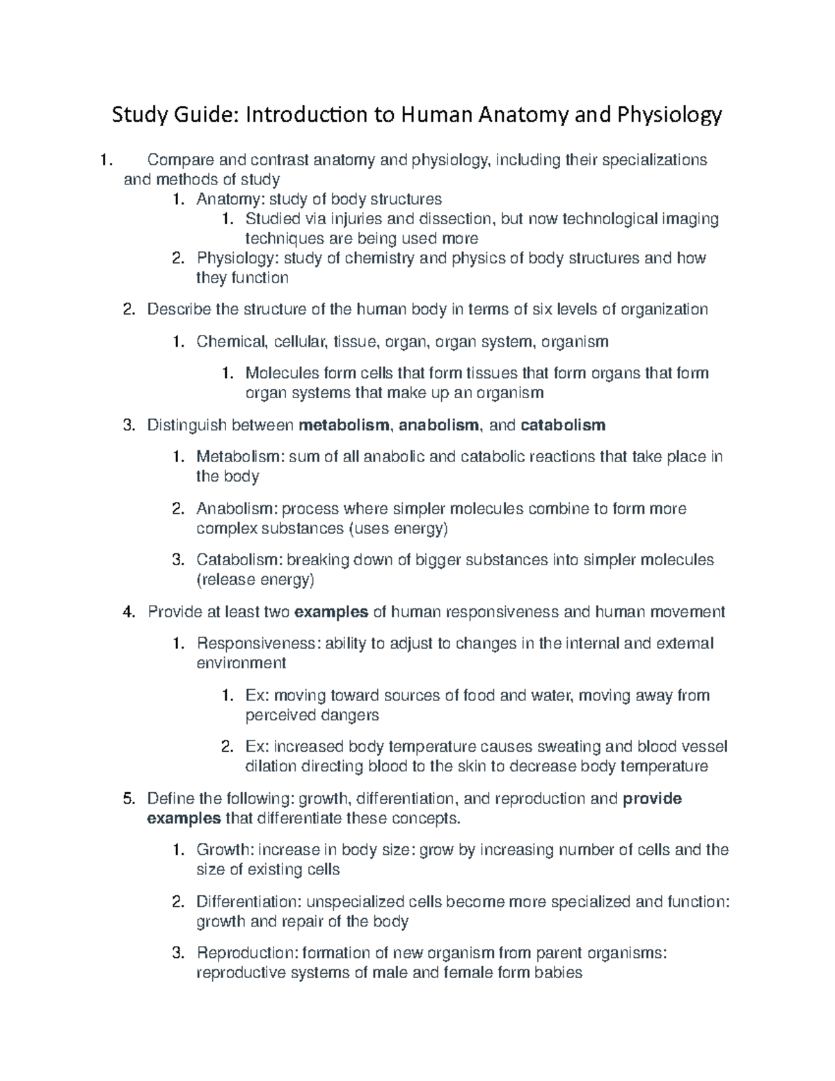 Study Guide Chapter 1 - Study Guide: Introduction to Human Anatomy and ...