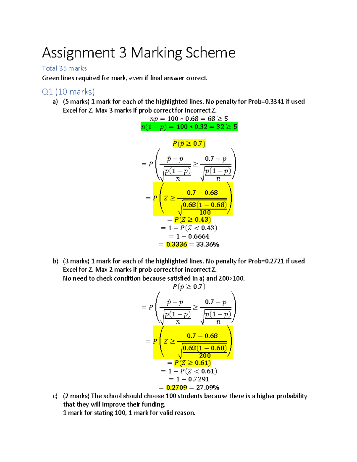 Assignment 3 Ans - Assignment 3 Marking Scheme Total 3 5 marks Green lines required for mark ...