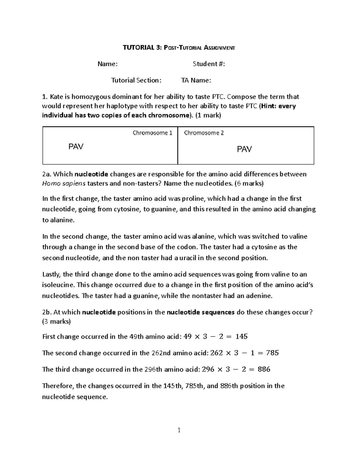 Bio 1M03 Tutorial 3 Post-tutorial assignment F2020 - bio 1m03 - McMaster - Studocu