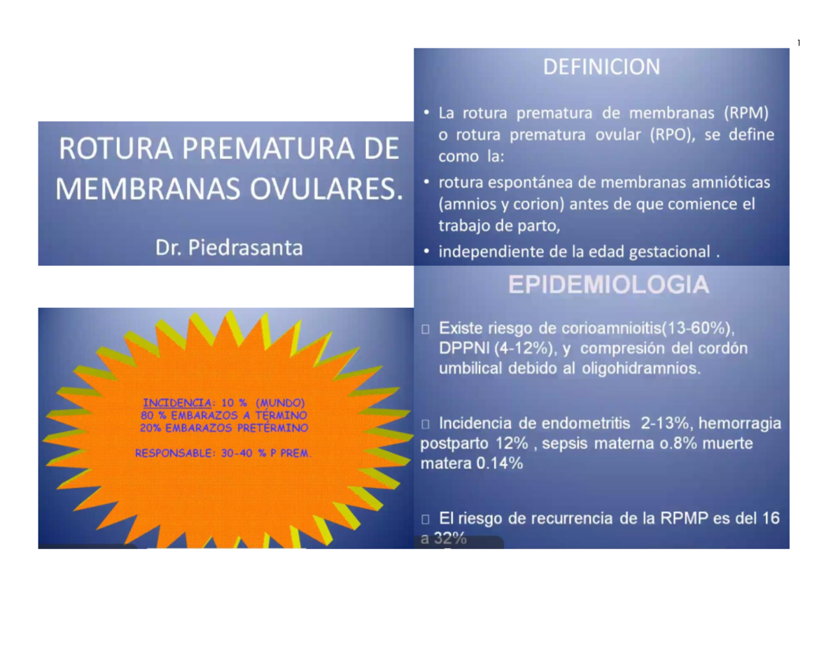 Clase 3C - Diapositivas - La rotura prematura de membranas (RPM) o rotura prematura ovular (RPO ...