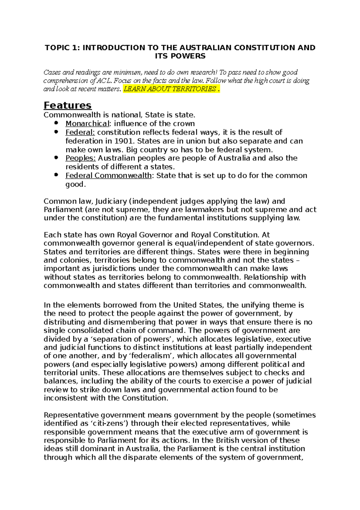 Topic 1 Introduction to Australian Constitution Law - TOPIC 1 ...