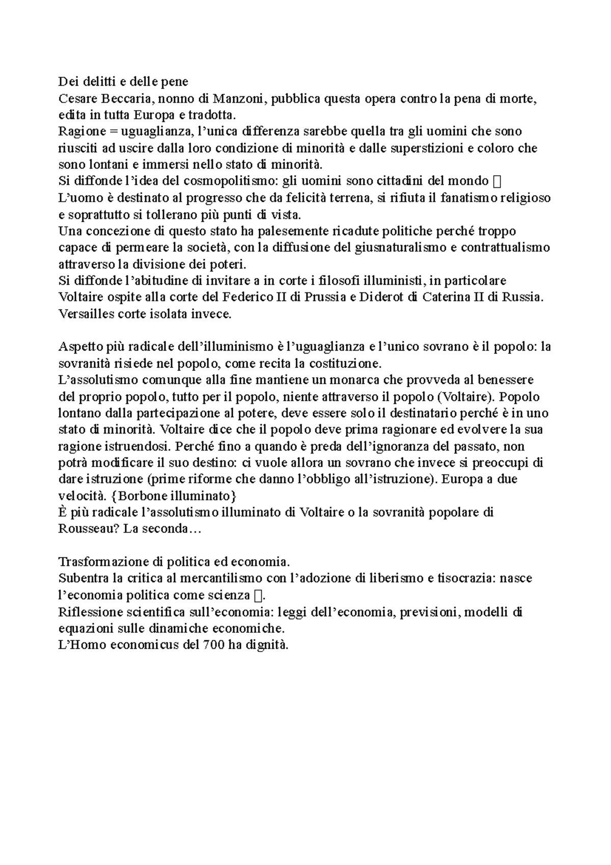 Appunti su Beccaria, Montesquieu, Rousseau, fisiocrazia, liberismo e ...