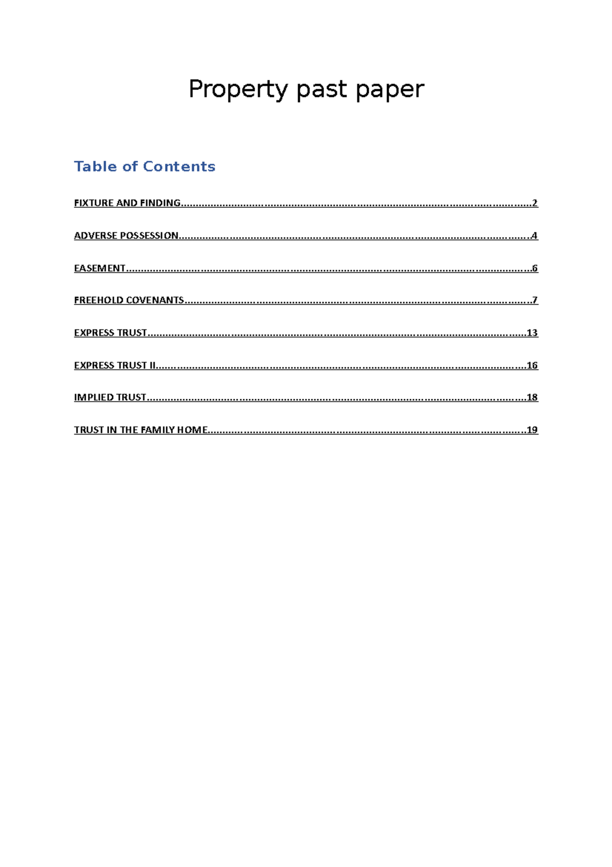 Property Past examp paper - training - Property past paper FIXTURE AND ...