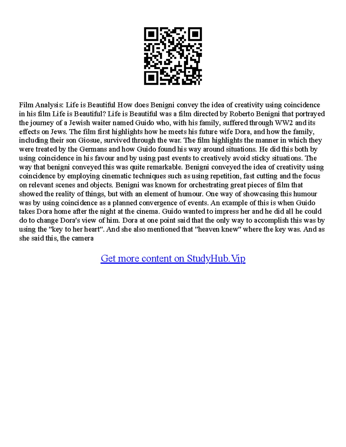 Essay On Life Is Beautiful - Film Analysis: Life is Beautiful How does ...