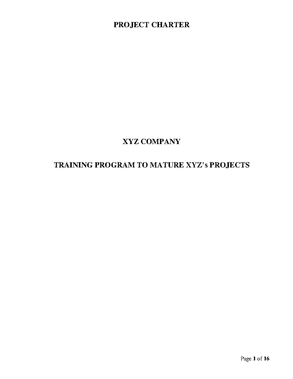 Sample Project Charter - PROJECT CHARTER XYZ COMPANY TRAINING PROGRAM ...