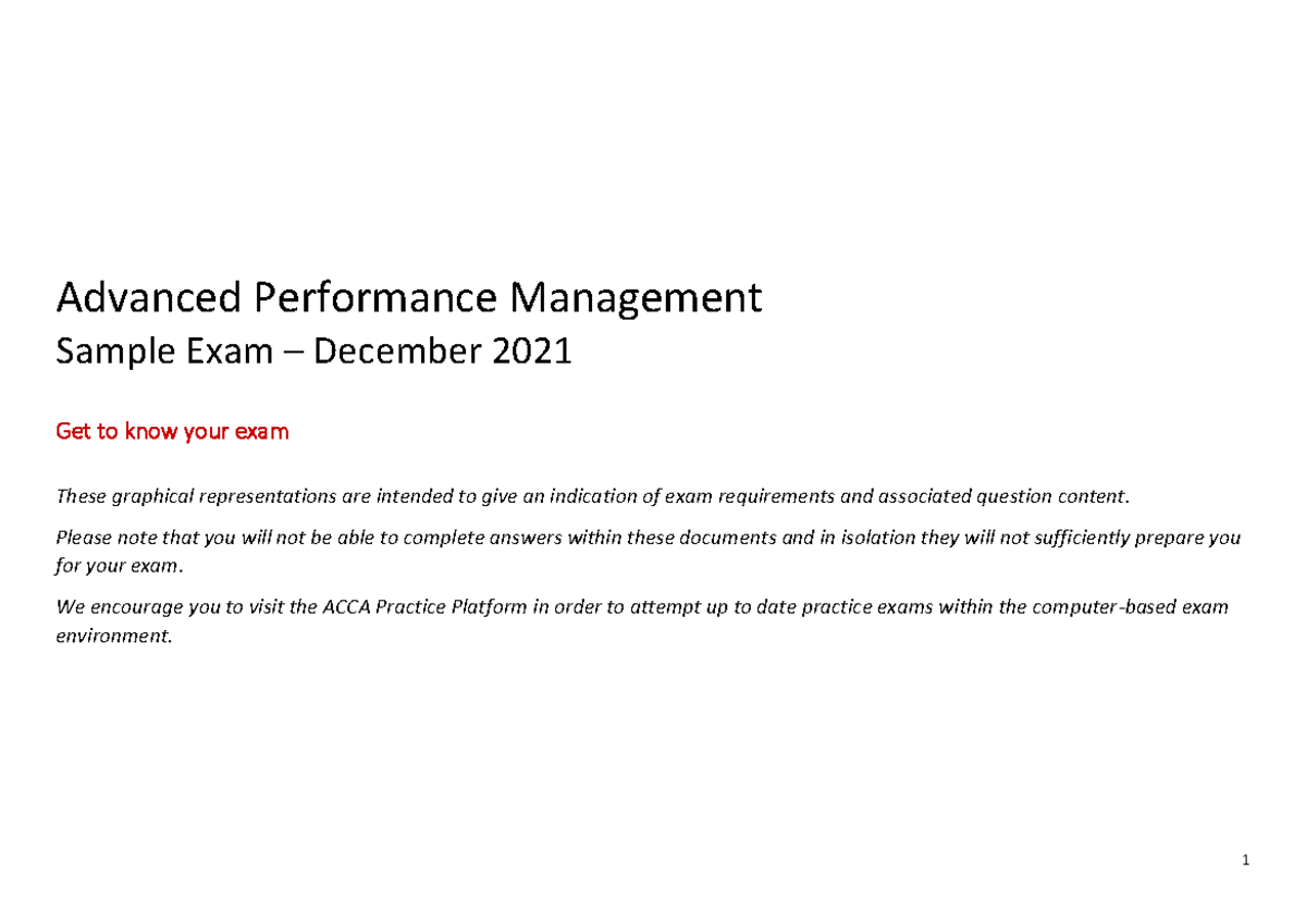 Apm Sd21 Qs 1 Advanced Performance Management Sample Exam