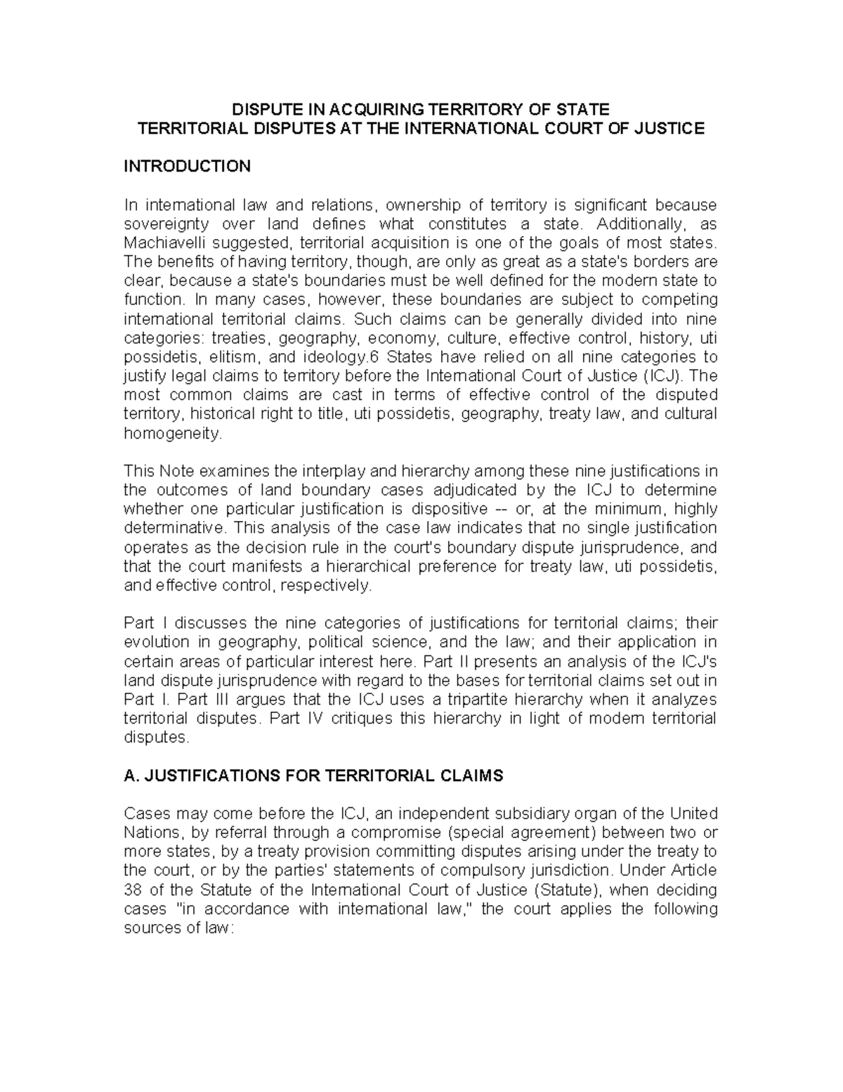 Dispute IN Acquiring Territory OF State - DISPUTE IN ACQUIRING ...