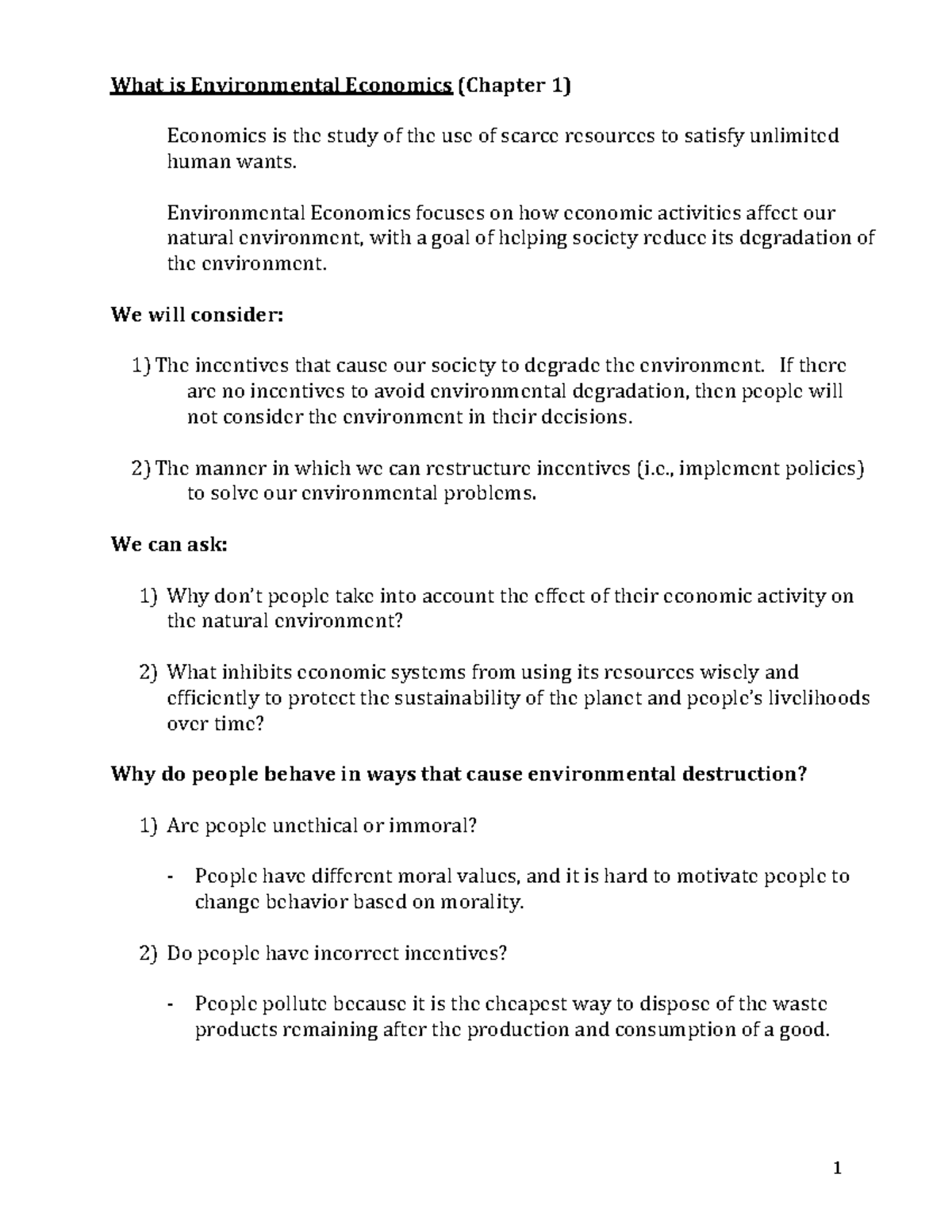 Econ2260-Chapter1 - What is Environmental Economics (Chapter 1 ...