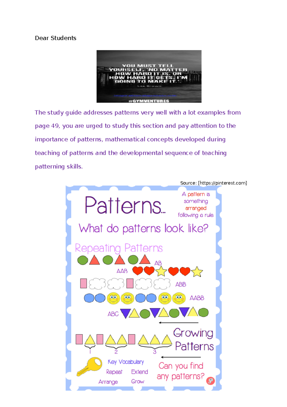 Patterns summary (1)-1 - Dear Students The study guide addresses ...