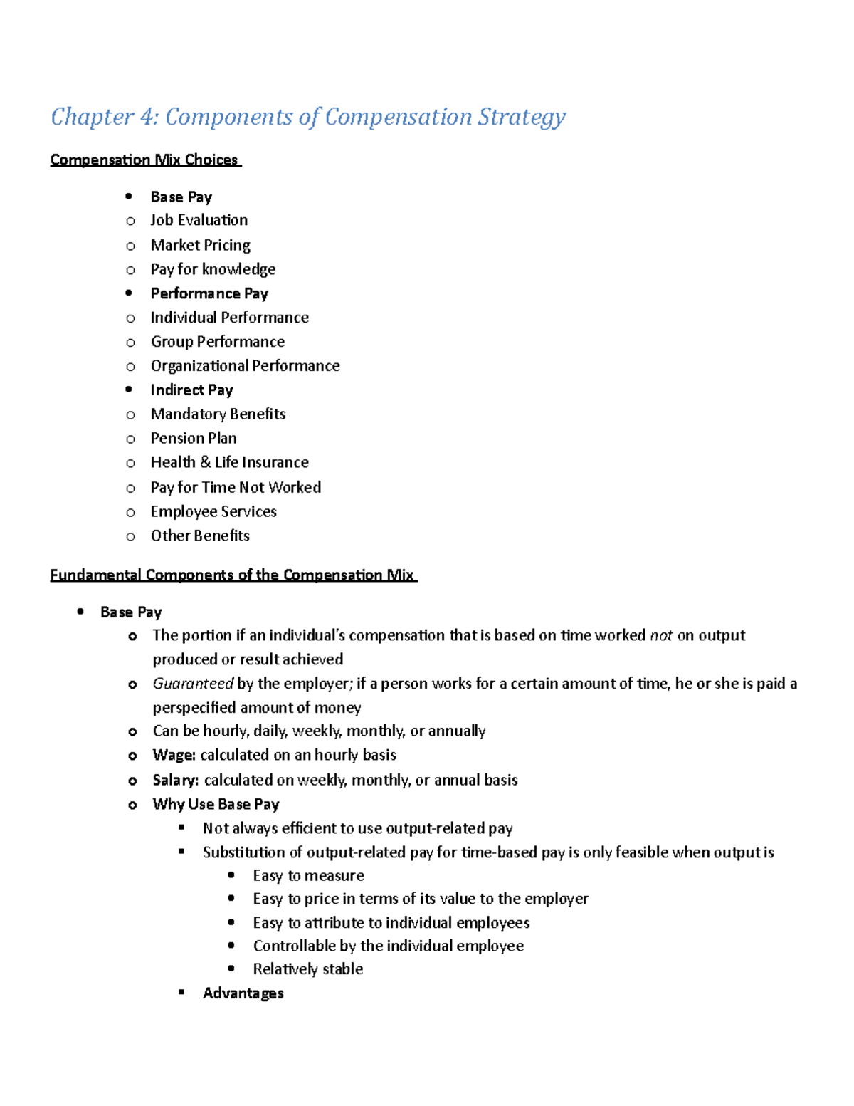 Chapter 4 - Ch 4- Textbook 4 - Chapter 4: Components of Compensation ...