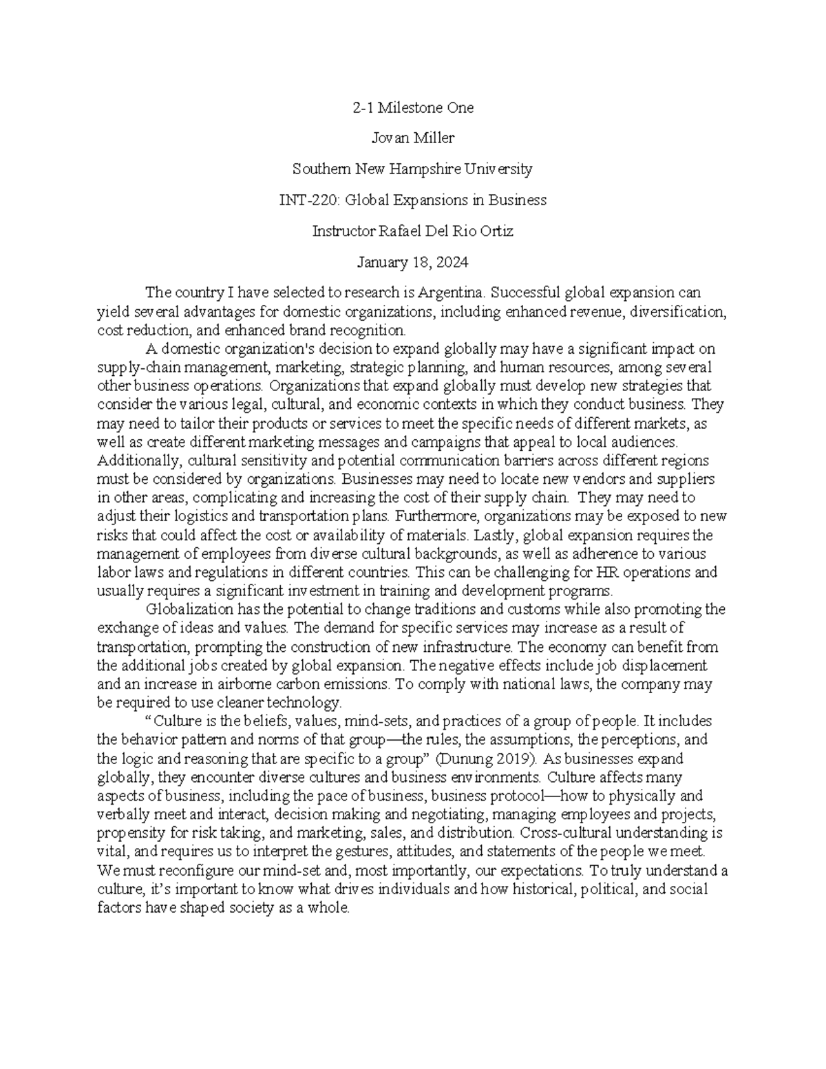 Int 220 2-1 milestone 1 - 2-1 Milestone One Jovan Miller Southern New ...