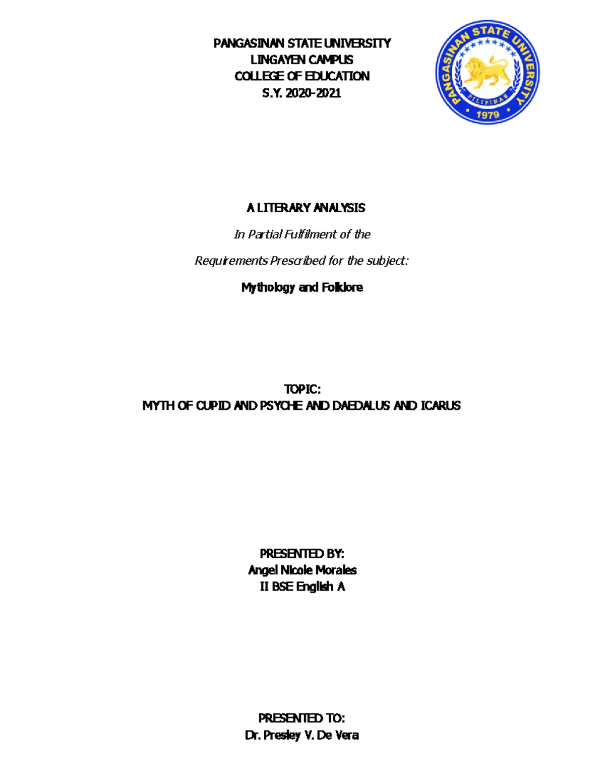 Morales, Angel Nicole - Literary Analysis on the Myth of Daedalus and ...