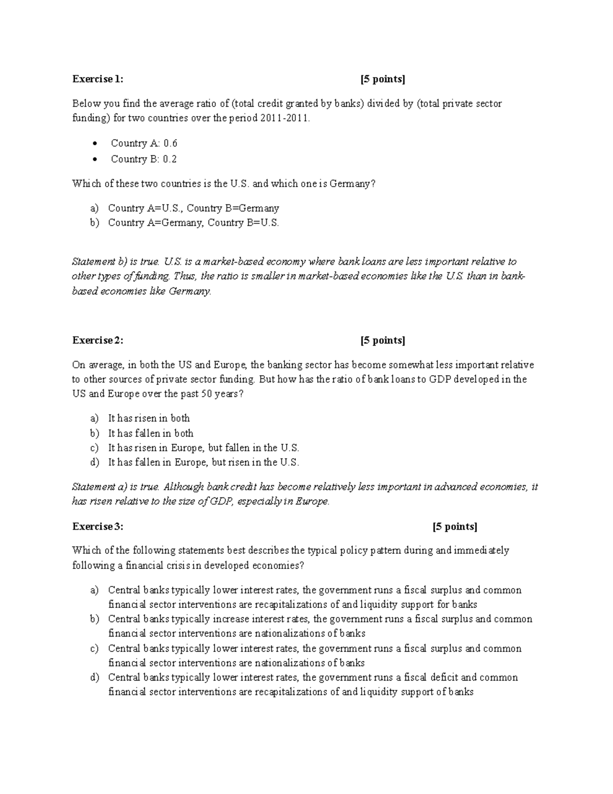 Mock Exam 2022 - Economics of Banking mock exam - Exercise 1: [5 points ...