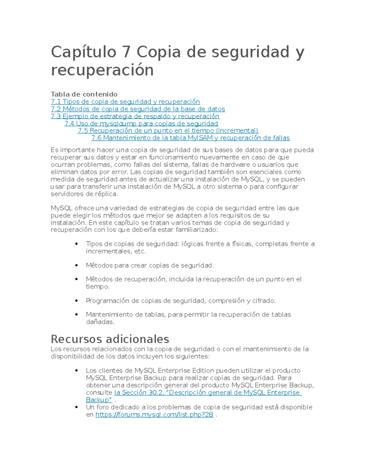 Capítulo 7 Copia de seguridad y recuperación - Capítulo 7 Copia de ...