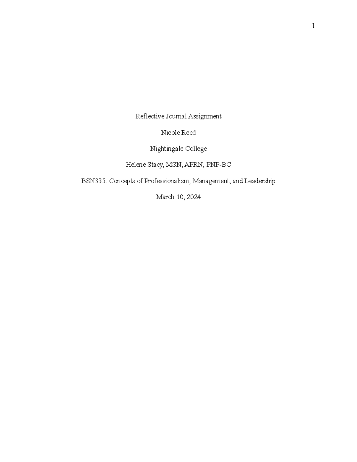 Reflective Journal Assignment - Reflective Journal Assignment Nicole ...