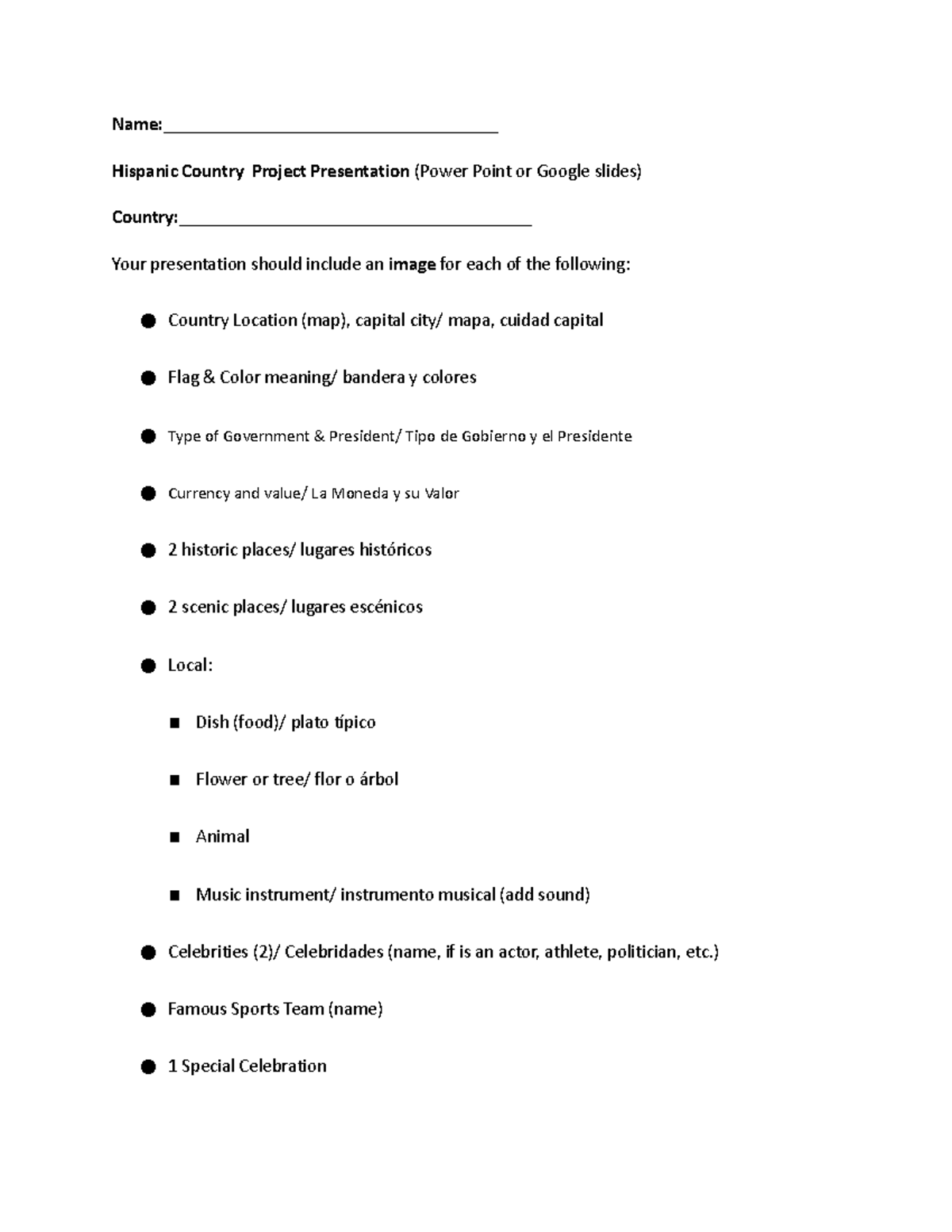 Copy of Hispanic Country Project - Name ...