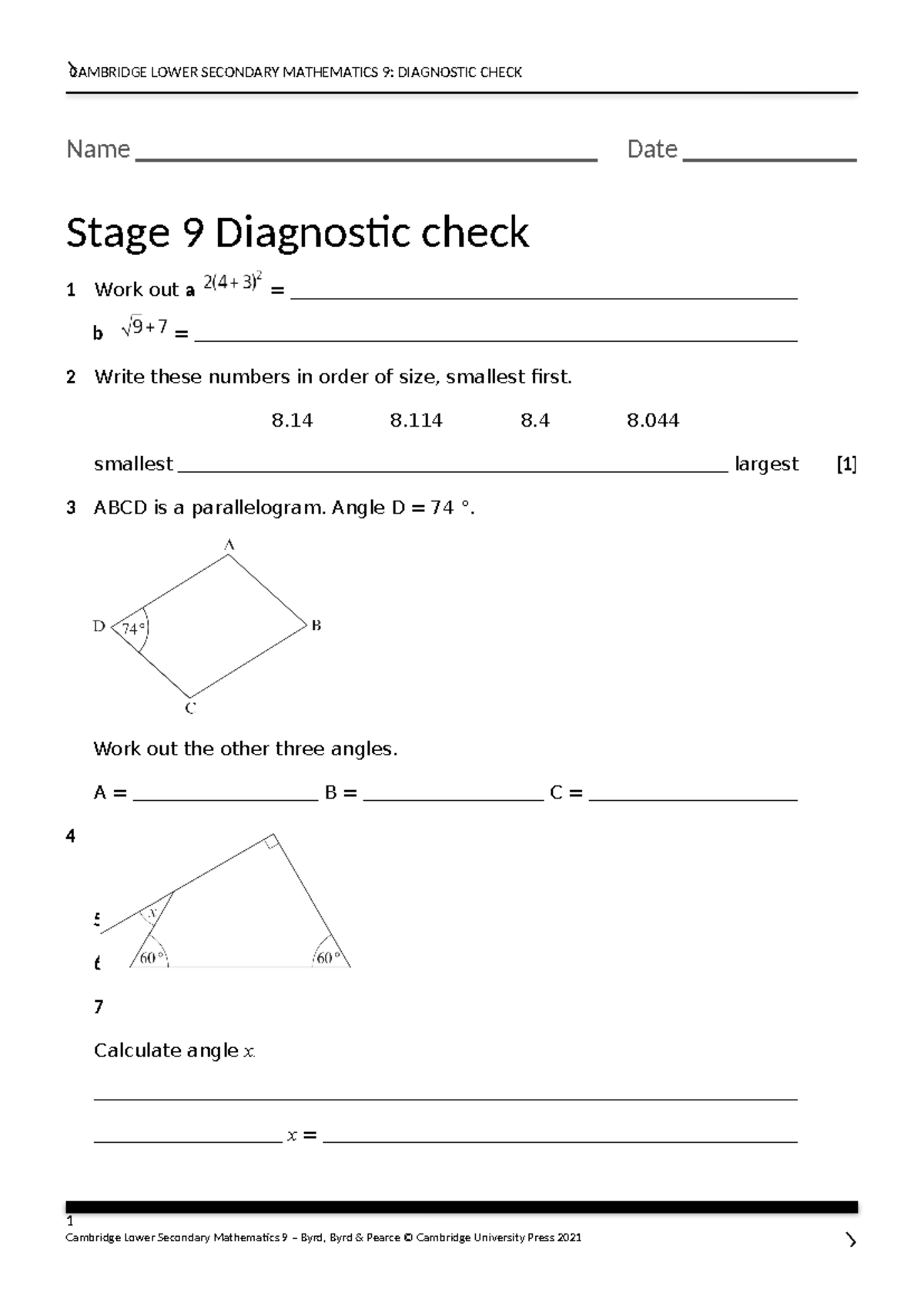 Ls maths 9 2ed tr diagnostic check editable - Name Date Stage 9 ...