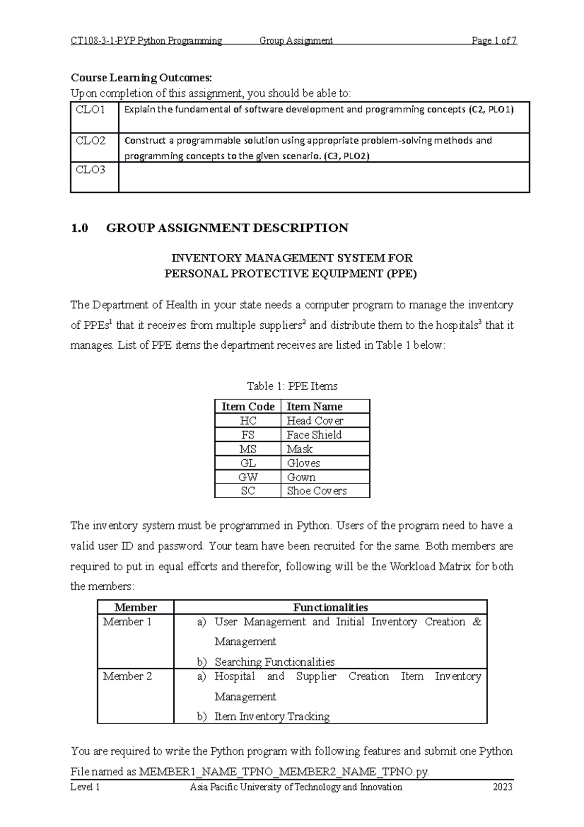 4. CT108-3-1-PYP Assignment Question - Course Learning Outcomes: Upon completion of this ...