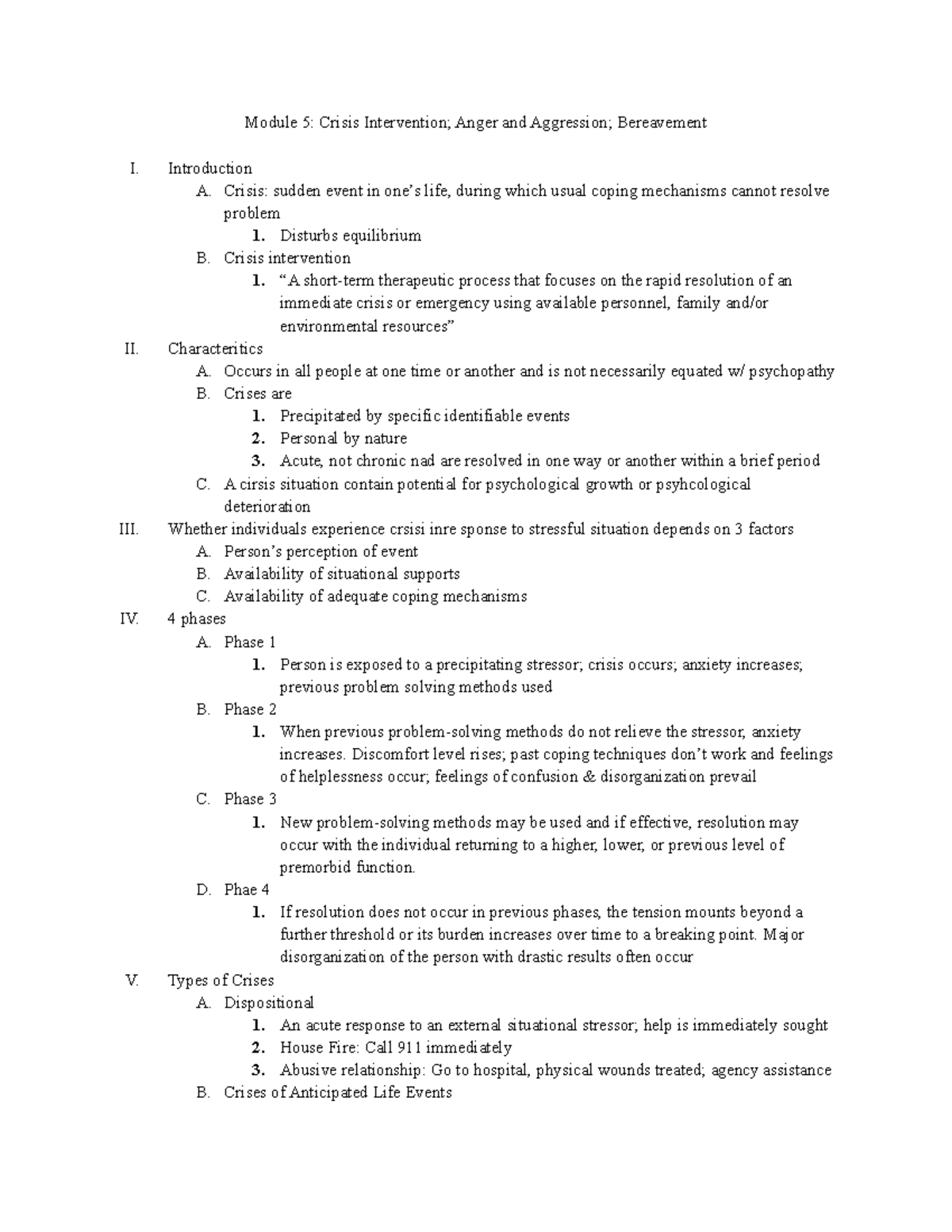 Module 5 Crisis Intervention Anger and Aggression Bereavement - Module ...