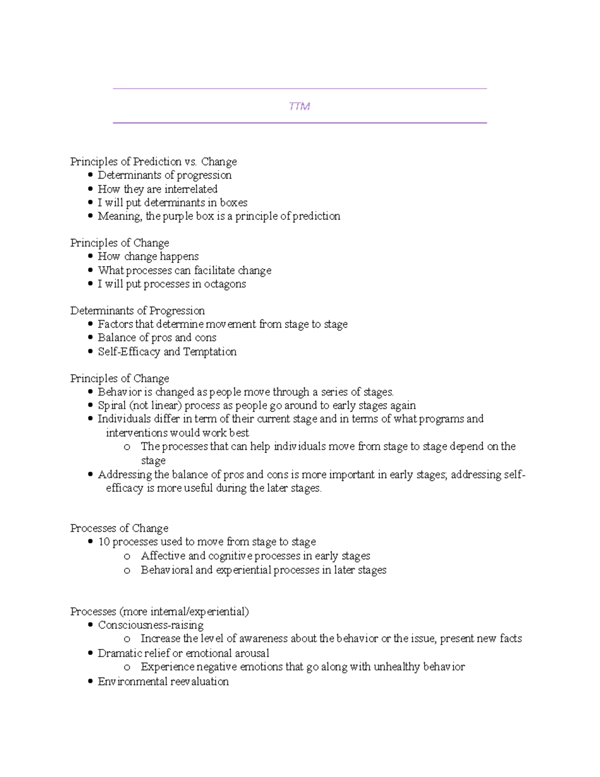 TTM - Notes on Transtheoretical Model - TTM Principles of Prediction vs ...