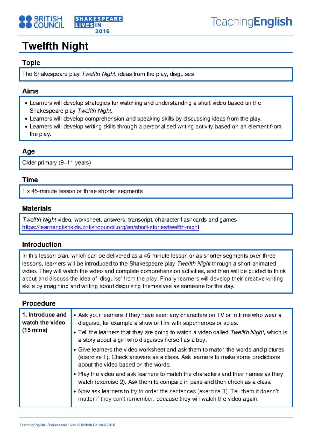 Teaching kids shakespeare twelfth night lesson plan - Twelfth Night ...