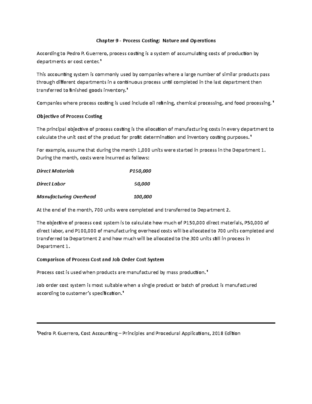 Chapter 9 - Process Costing Nature and Operations - Chapter 9 - Process Costing: Nature and ...