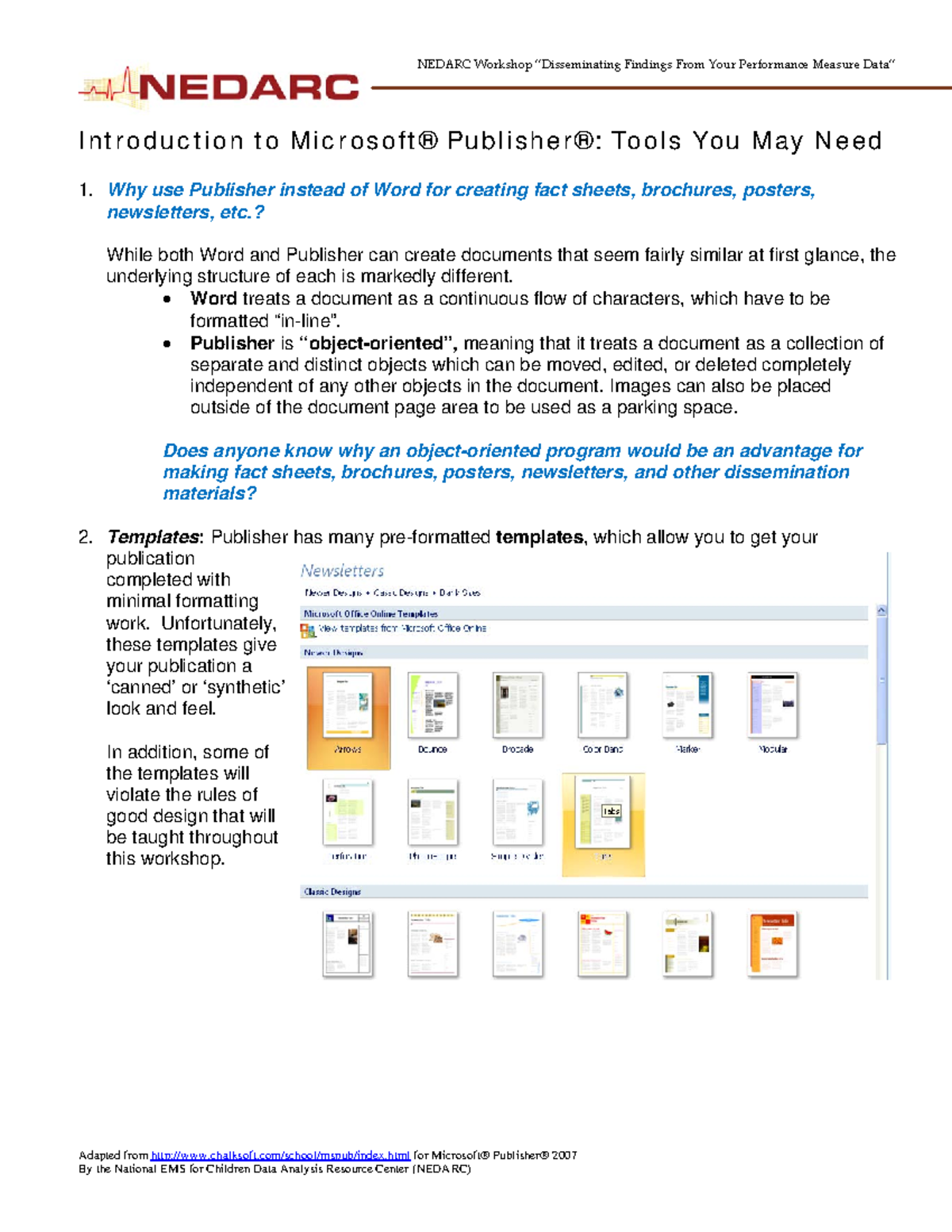 5.0 Publisher - Adapted from chalksoft/school/mspub/index.html for ...