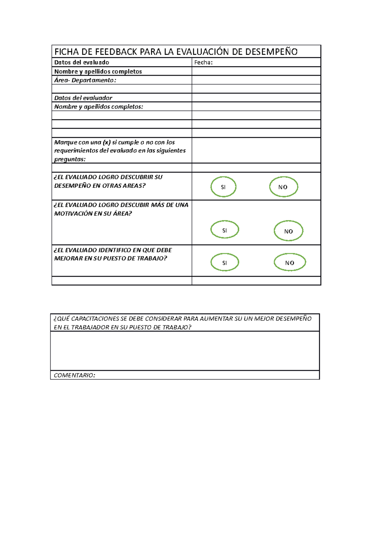 Ficha DE Feedback PARA LA Evaluación DE Desempeño - FICHA DE FEEDBACK ...